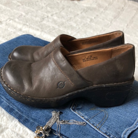 Born | Shoes | 7 Born Brown Leather Clogs 2 Inch Heel | Poshmark